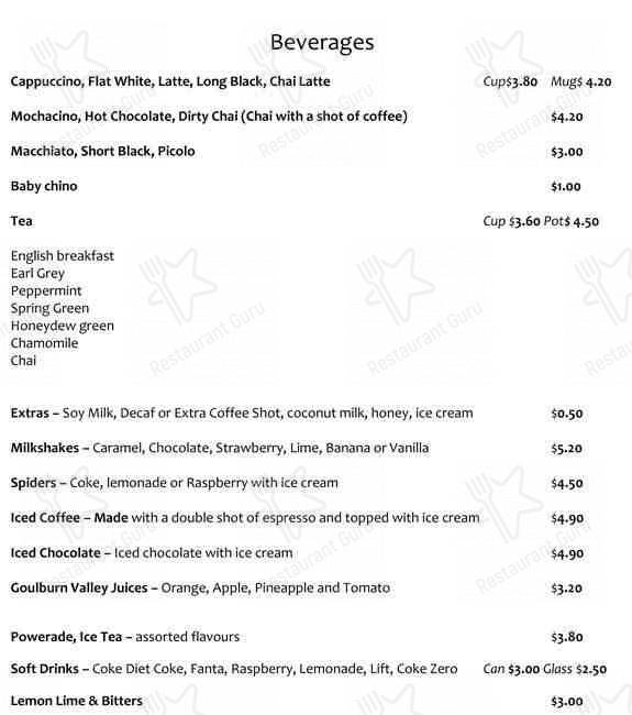 Menu at West Beach SLSC cafe, West Beach