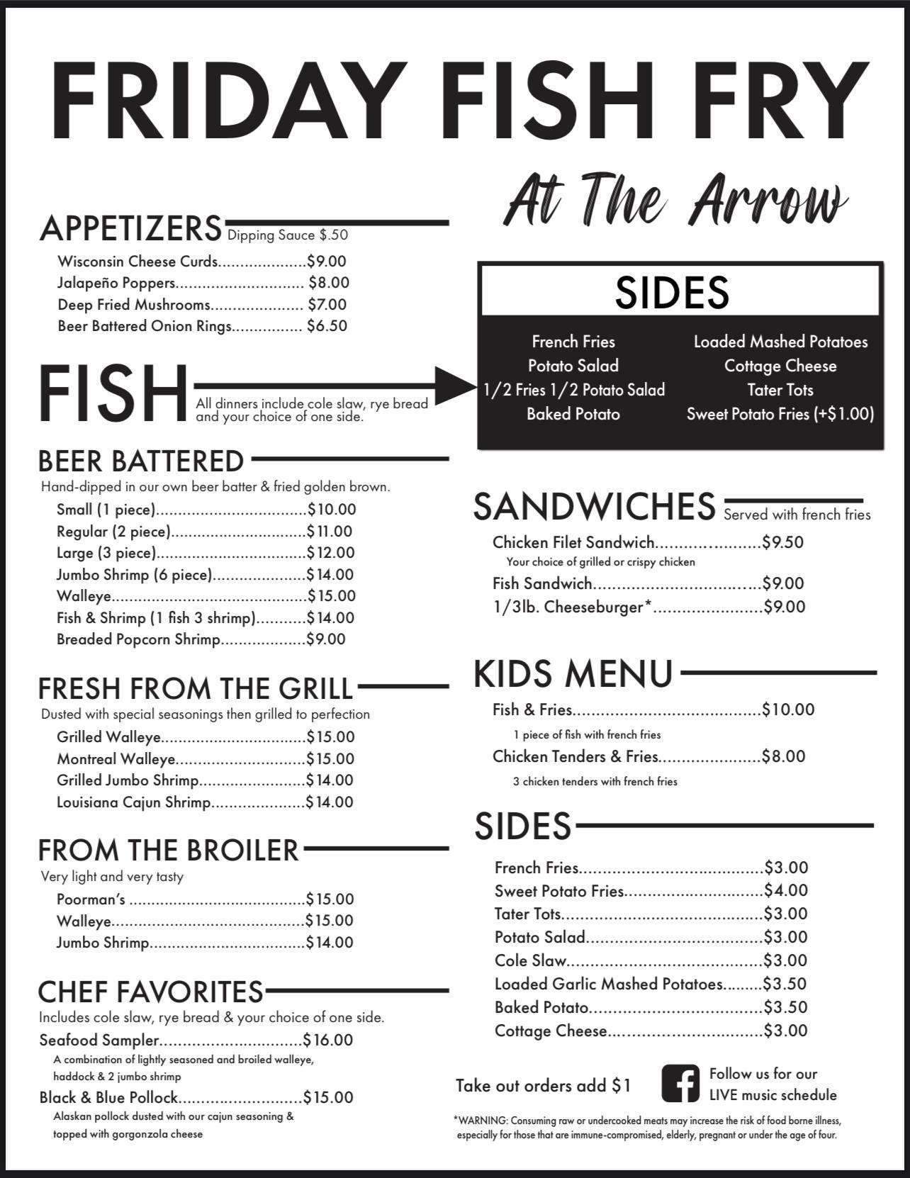 Menu at Arrow Sports Club, Weston