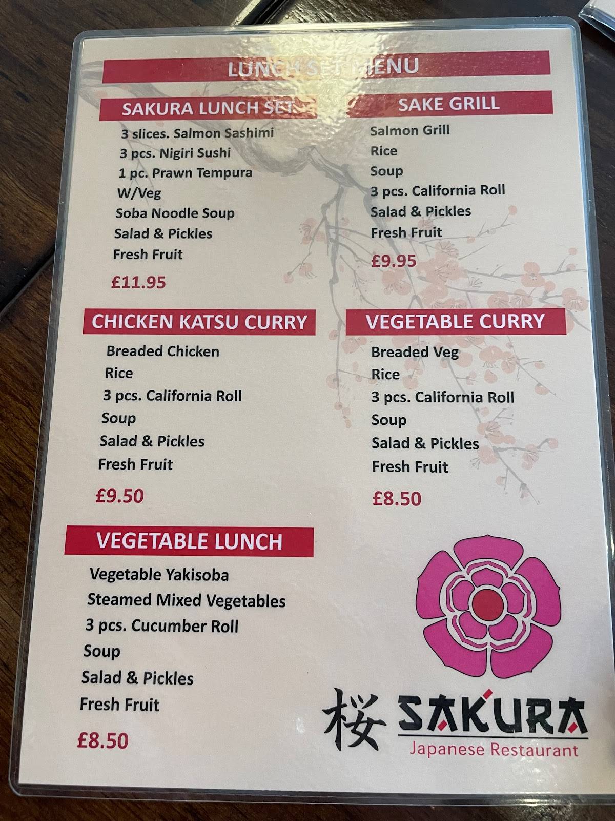 Menu at Sakura Japanese Restaurant, Weston-super-Mare