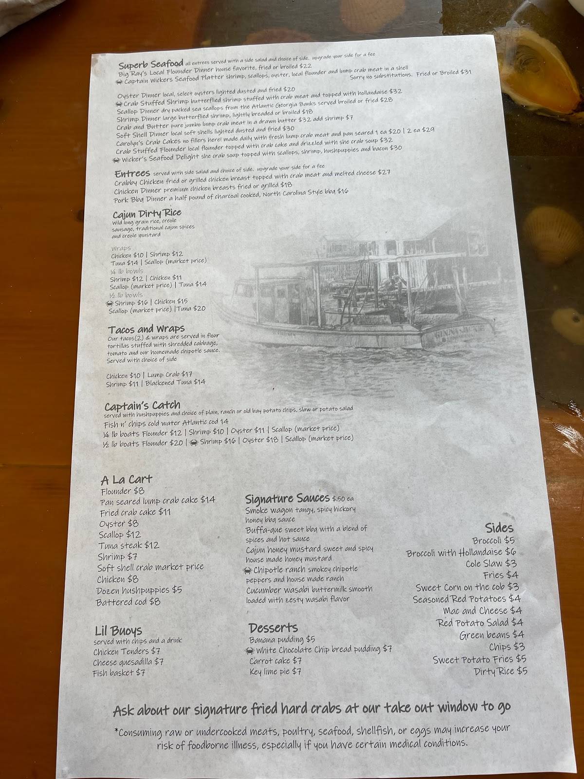 Menu at Wicker's Crab Pot Seafood pub & bar, Chesapeake