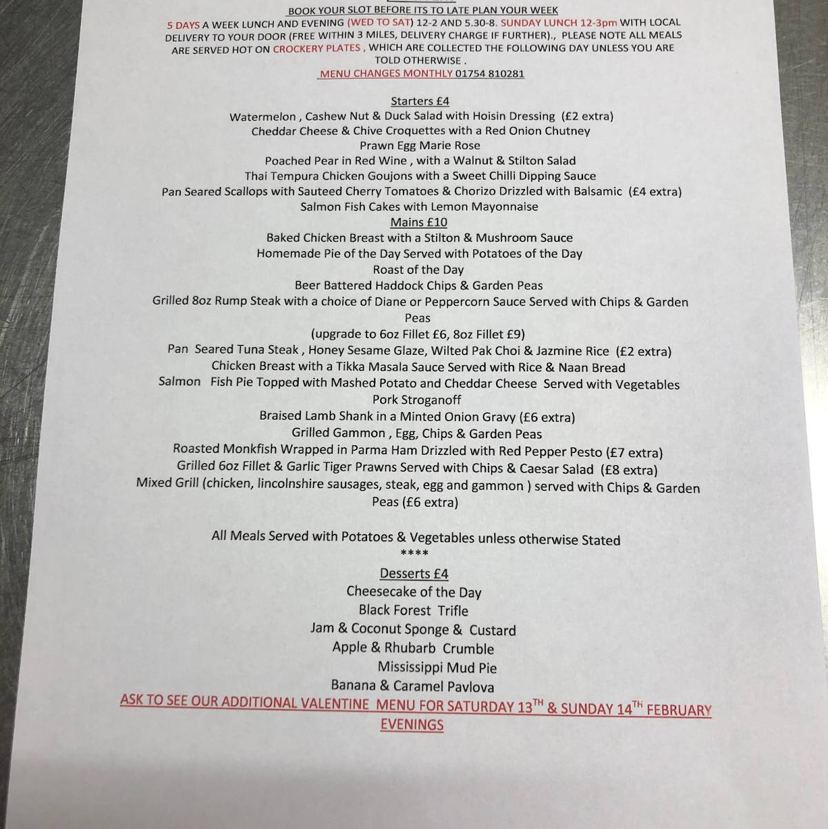 Menu at Windmill Restaurant, Burgh le Marsh