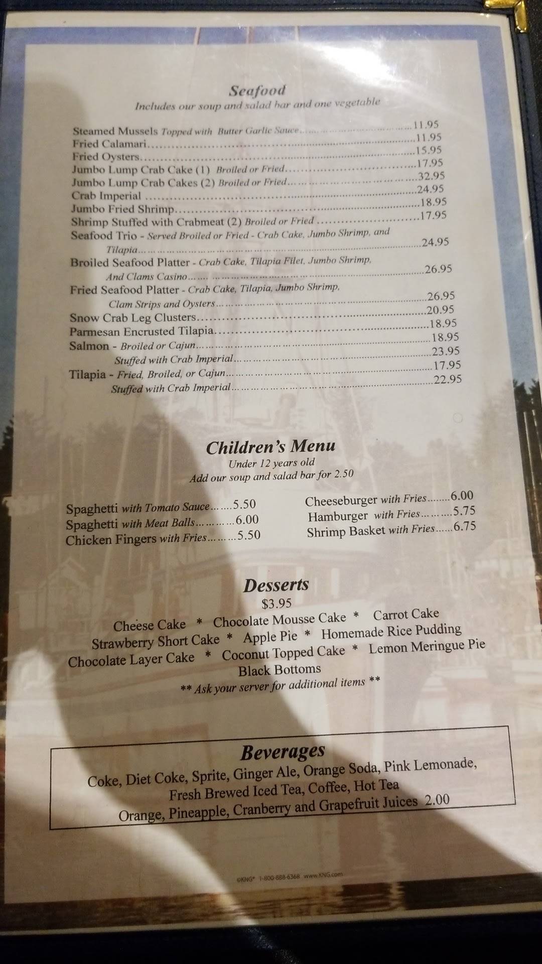 Menu at Windsor Inn Crab House restaurant, Milford Mill