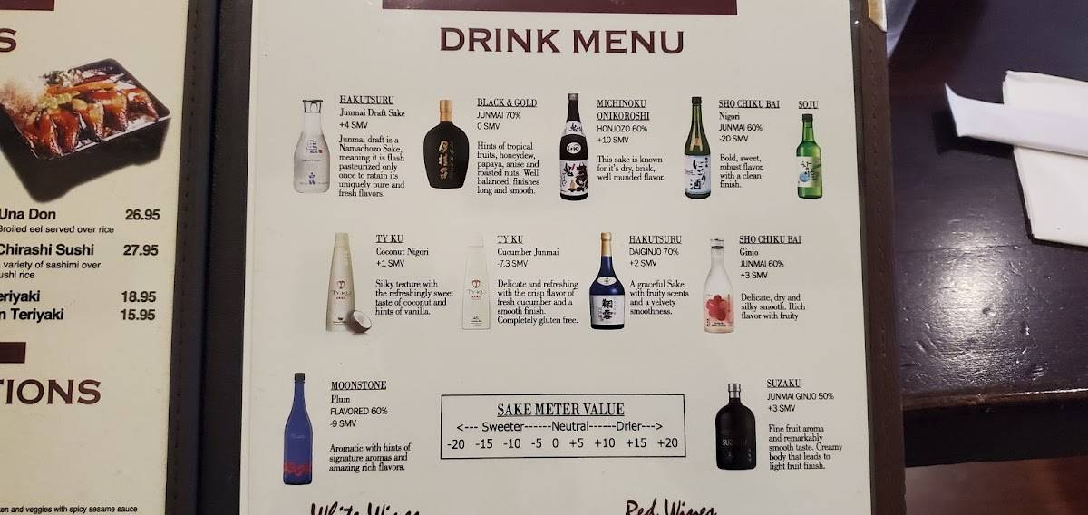 Menu at Wow Yanagi Sushi restaurant, Pismo Beach