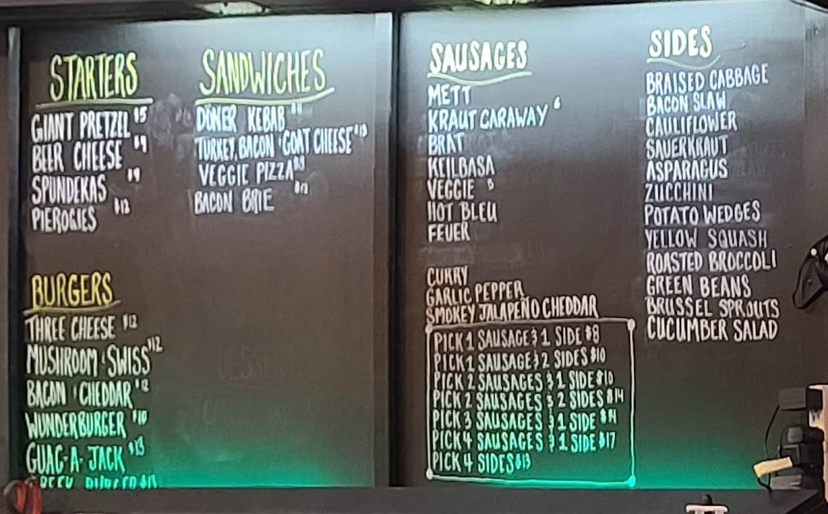Menu at Wunderbar!, Covington