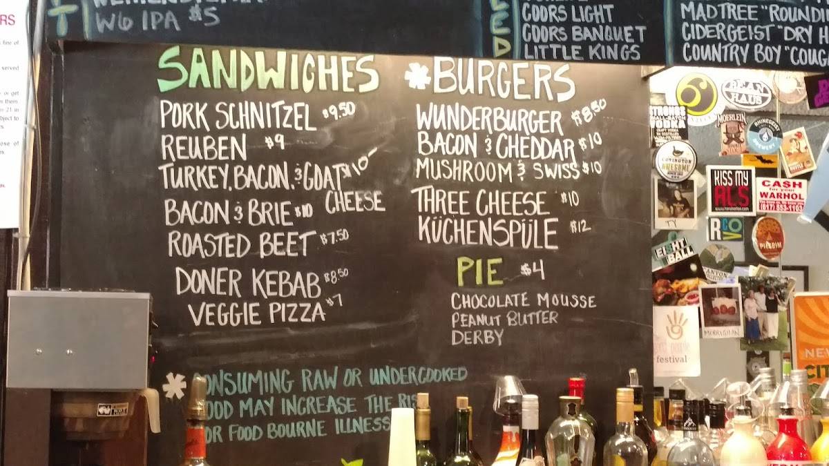 Menu at Wunderbar!, Covington