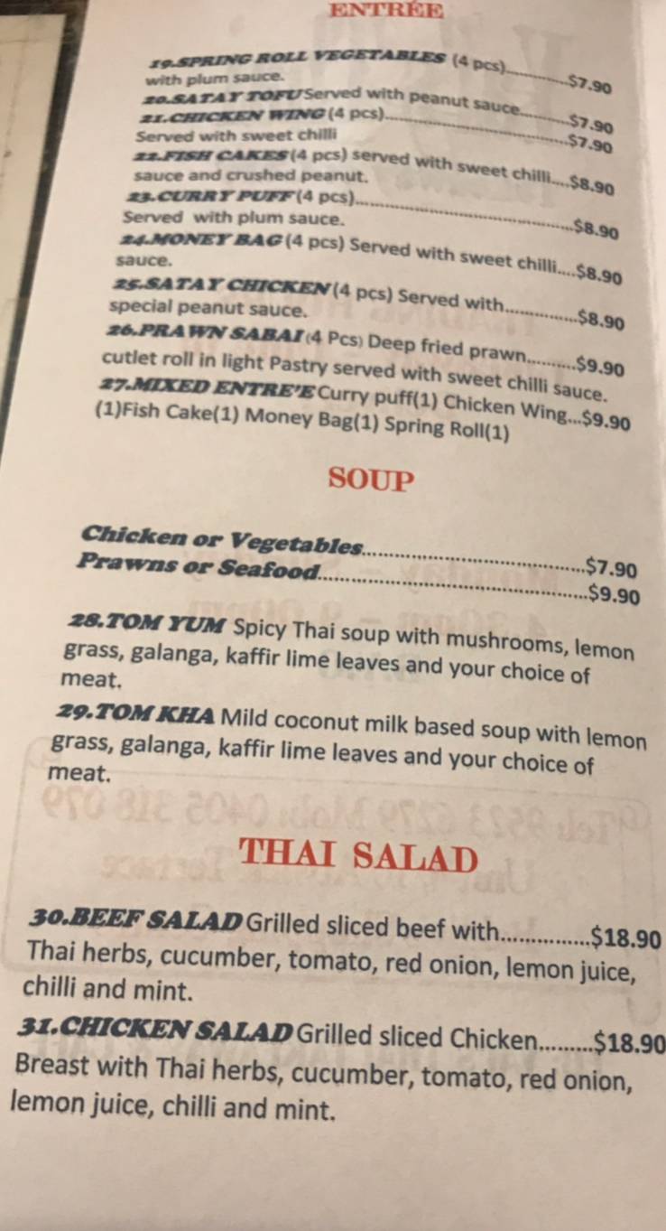 Menu at Yai’s Thai Takeaway & Cafe, Baldivis