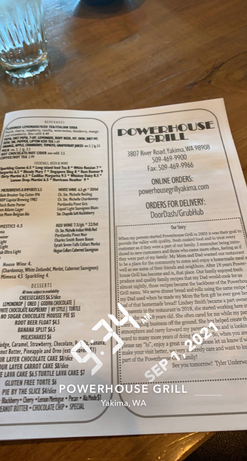 Menu at Powerhouse Grill restaurant, Yakima