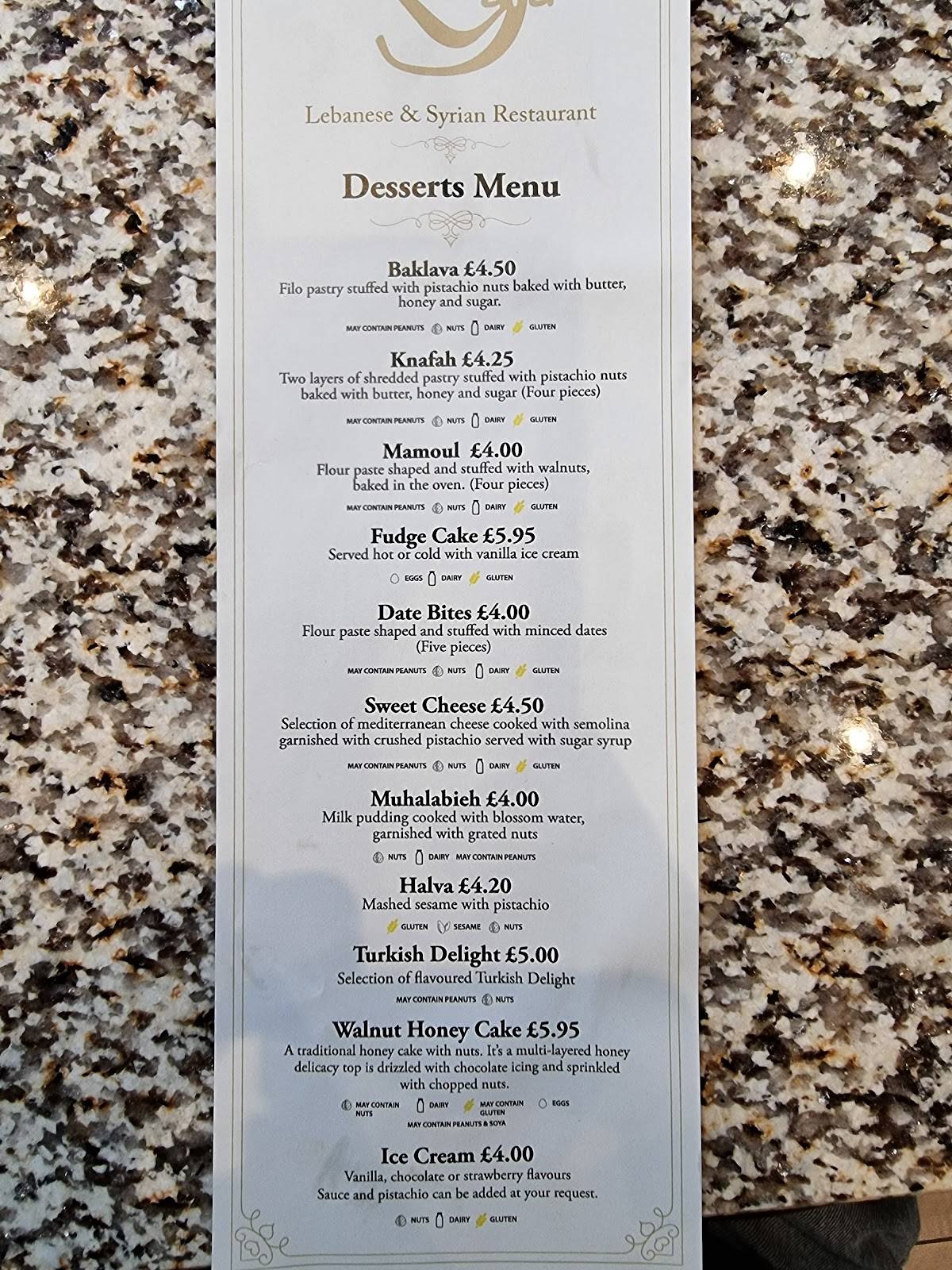 Menu at Yara Restaurant, Cheadle, 7 Wilmslow Rd