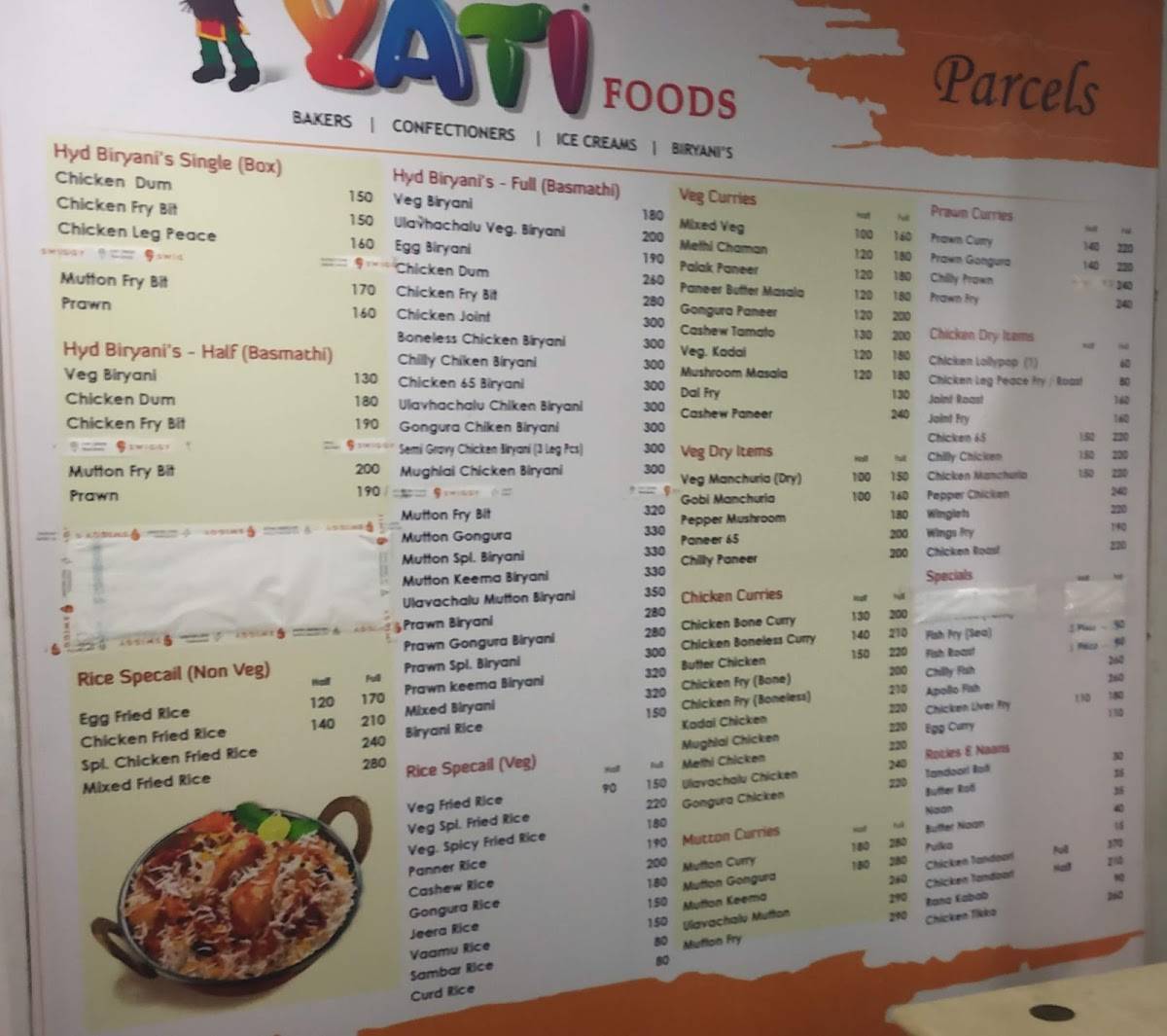 Menu at Yati foods, Kakinada, NH 214