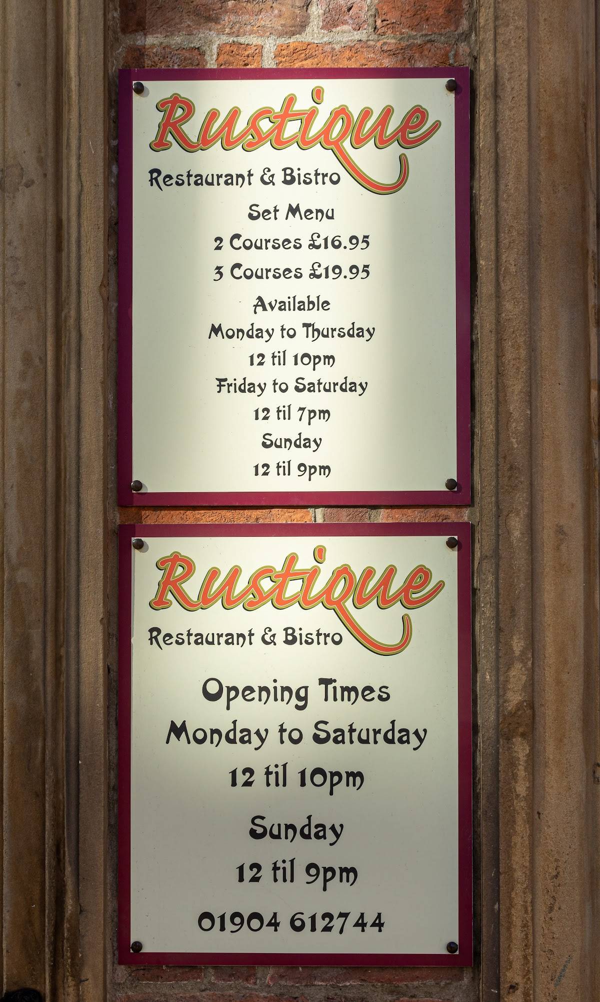 Menu at Rustique Restaurant, York, 28 Castlegate