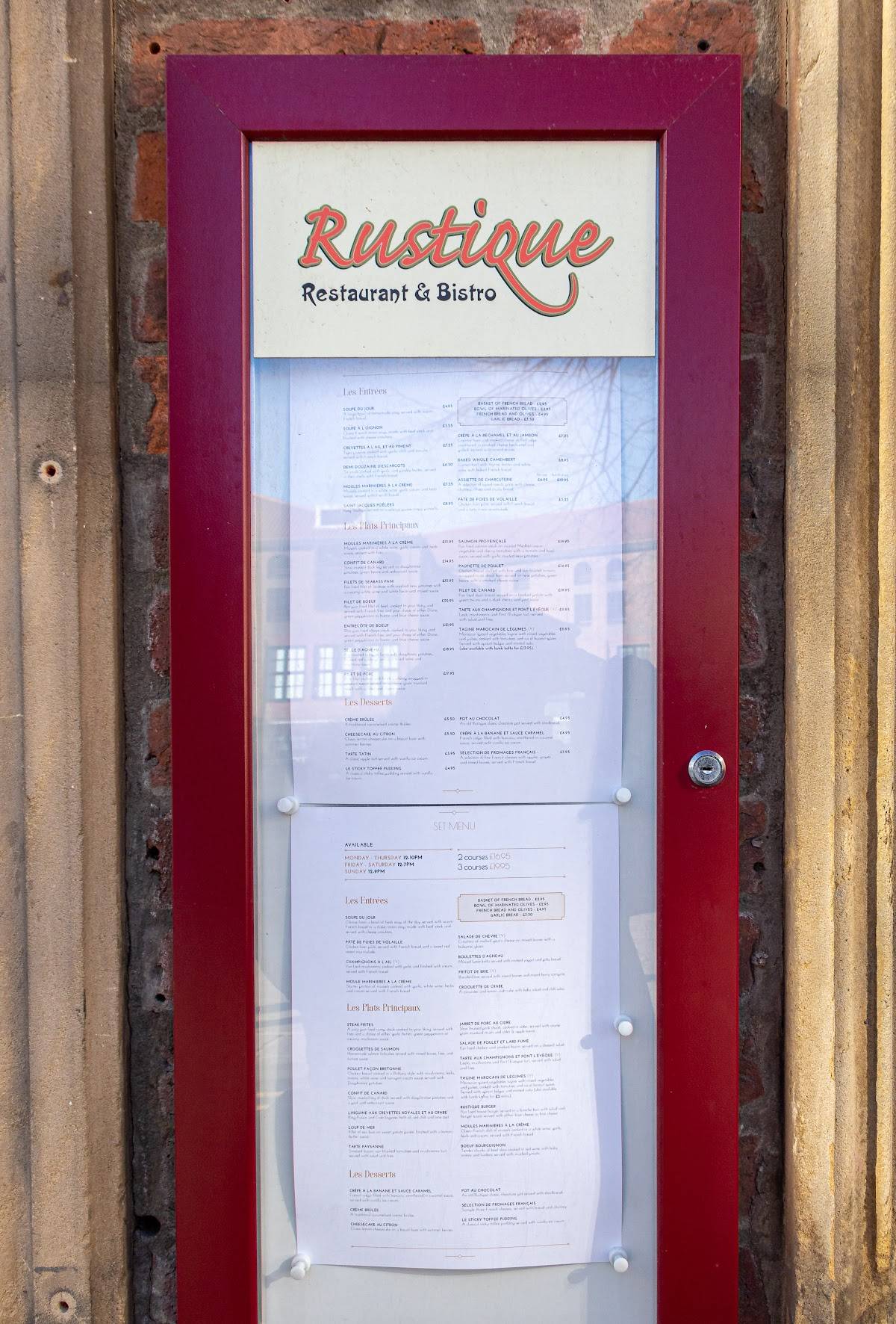 Menu at Rustique Restaurant, York, 28 Castlegate