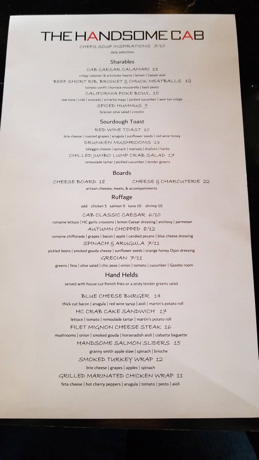 Menu at The Handsome Cab pub & bar, York