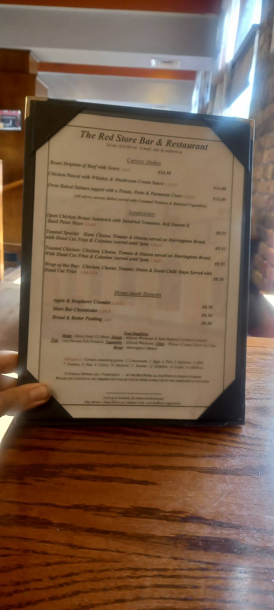 Menu at The Red Store, Bar & Restaurant, Youghal