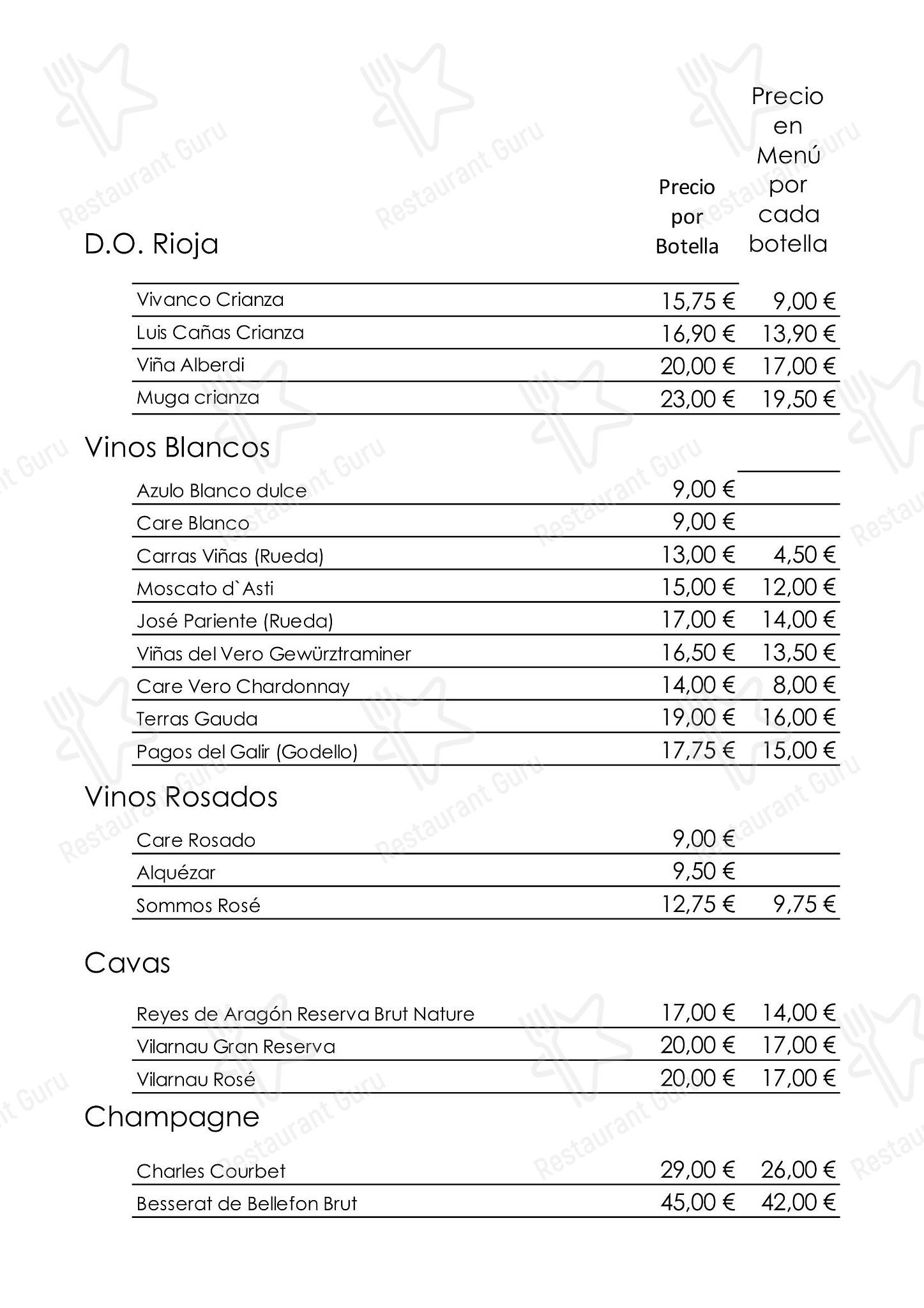 Carta de Restaurante Café Brujas Y Flandes, Zaragoza