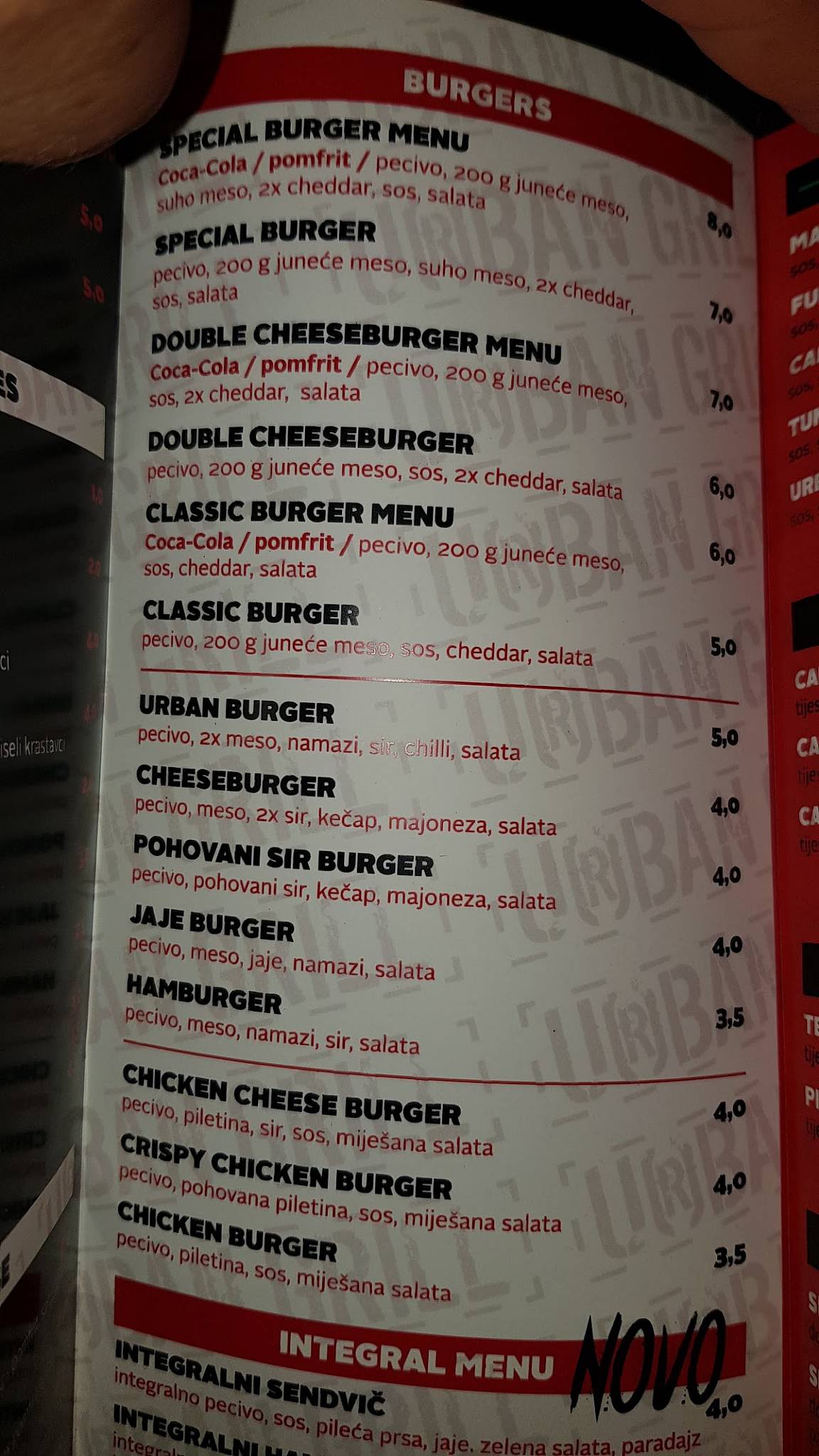 Menu at Urban Grill (2) restaurant, Zenica