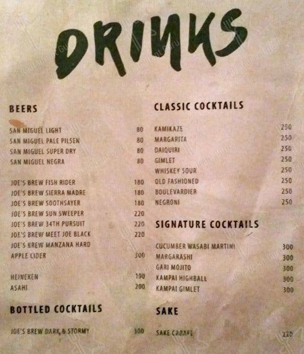 Menu at Kampai pub & bar, Makati, Alfonso