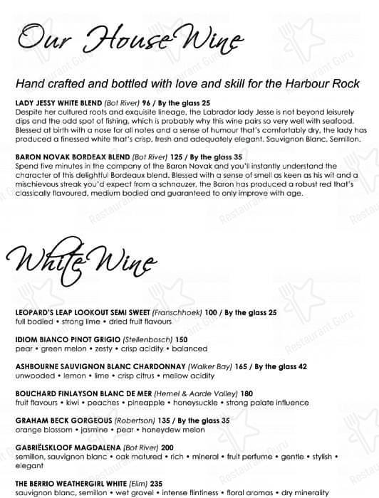 Menu at The Rock Restaurant, New Harbour Hermanus, Hermanus, New Harbour