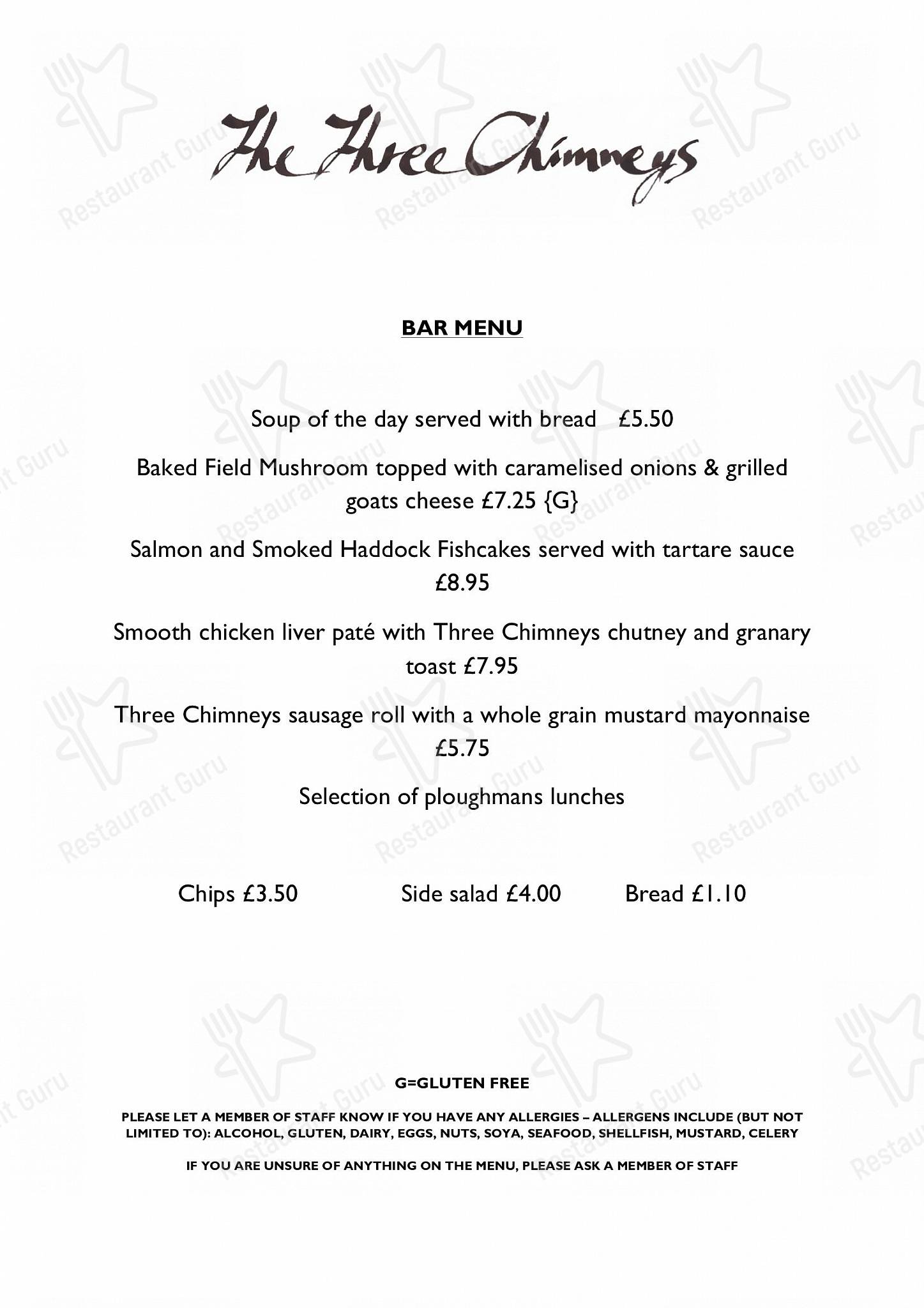 Menu at The Three Chimneys pub & bar, Smarden