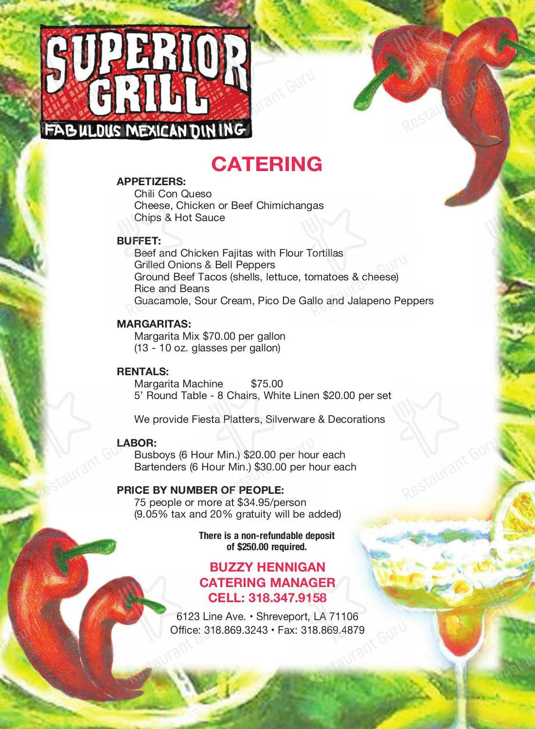 Menu at Superior Grill restaurant, Shreveport