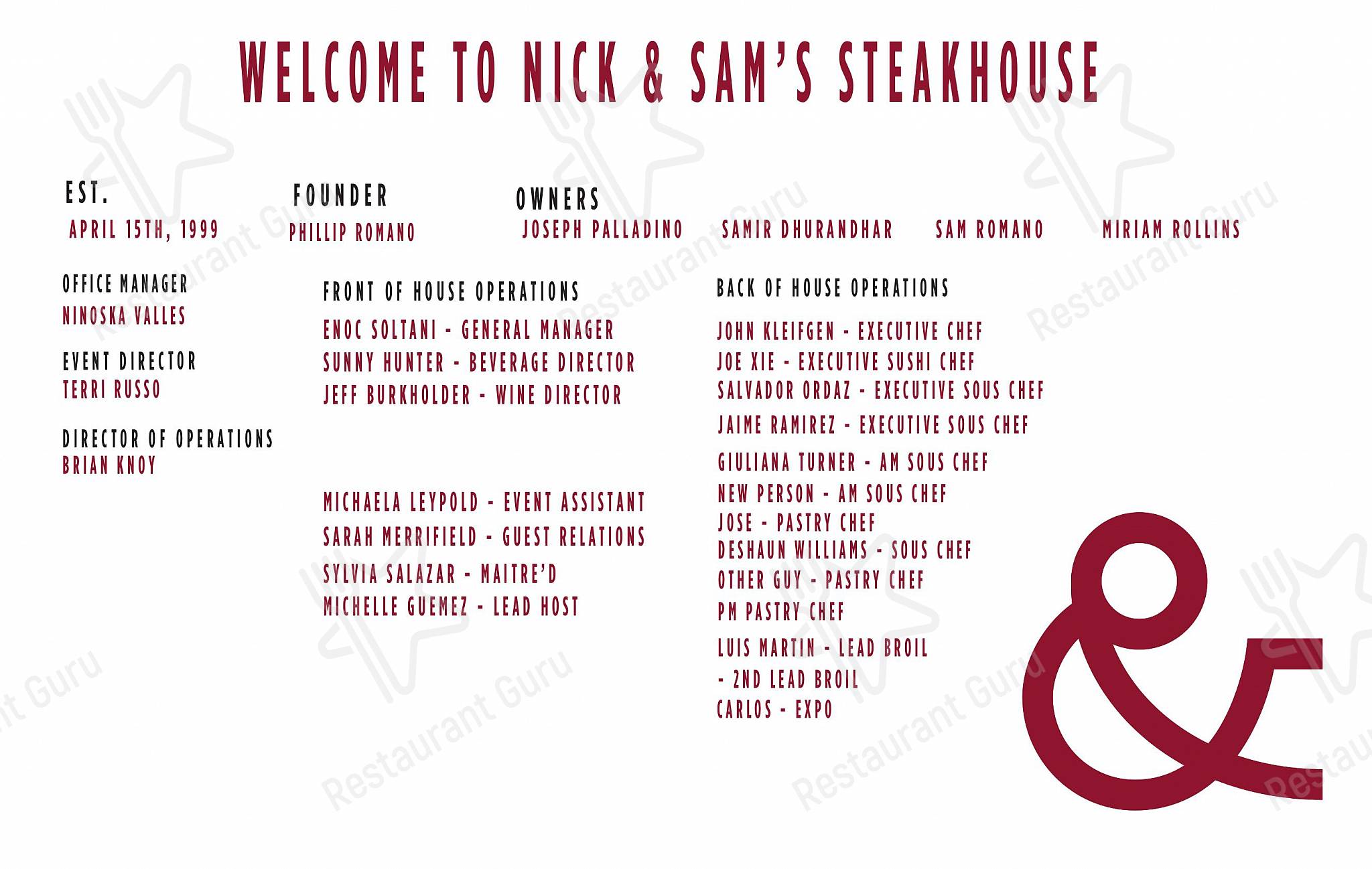 Menu at Nick & Sam's steakhouse, Dallas, Maple Ave