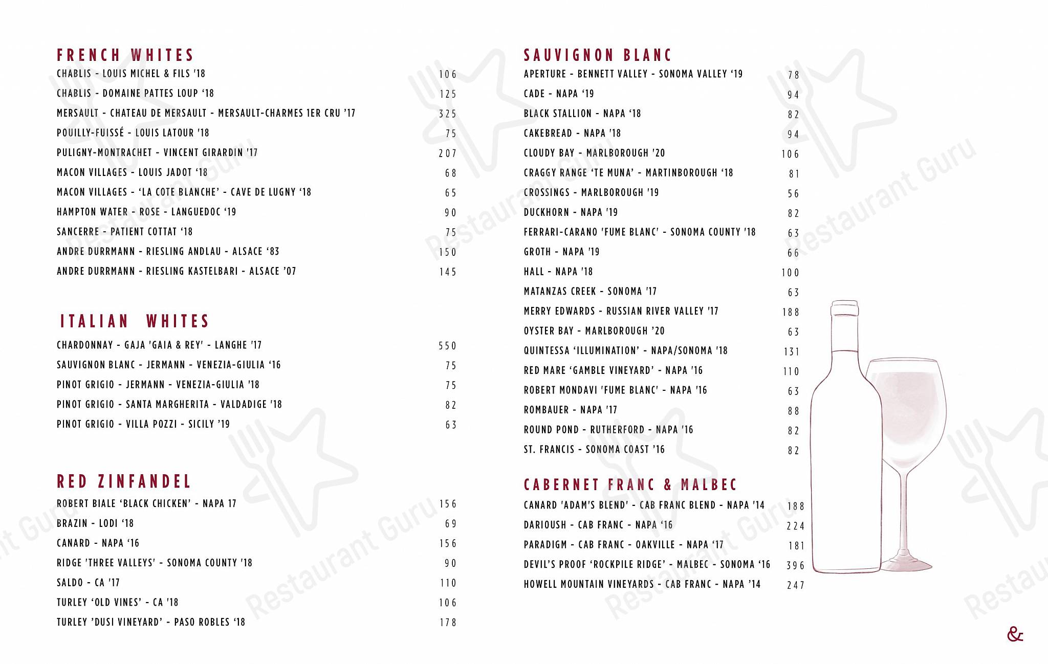 Menu at Nick & Sam's steakhouse, Dallas, Maple Ave