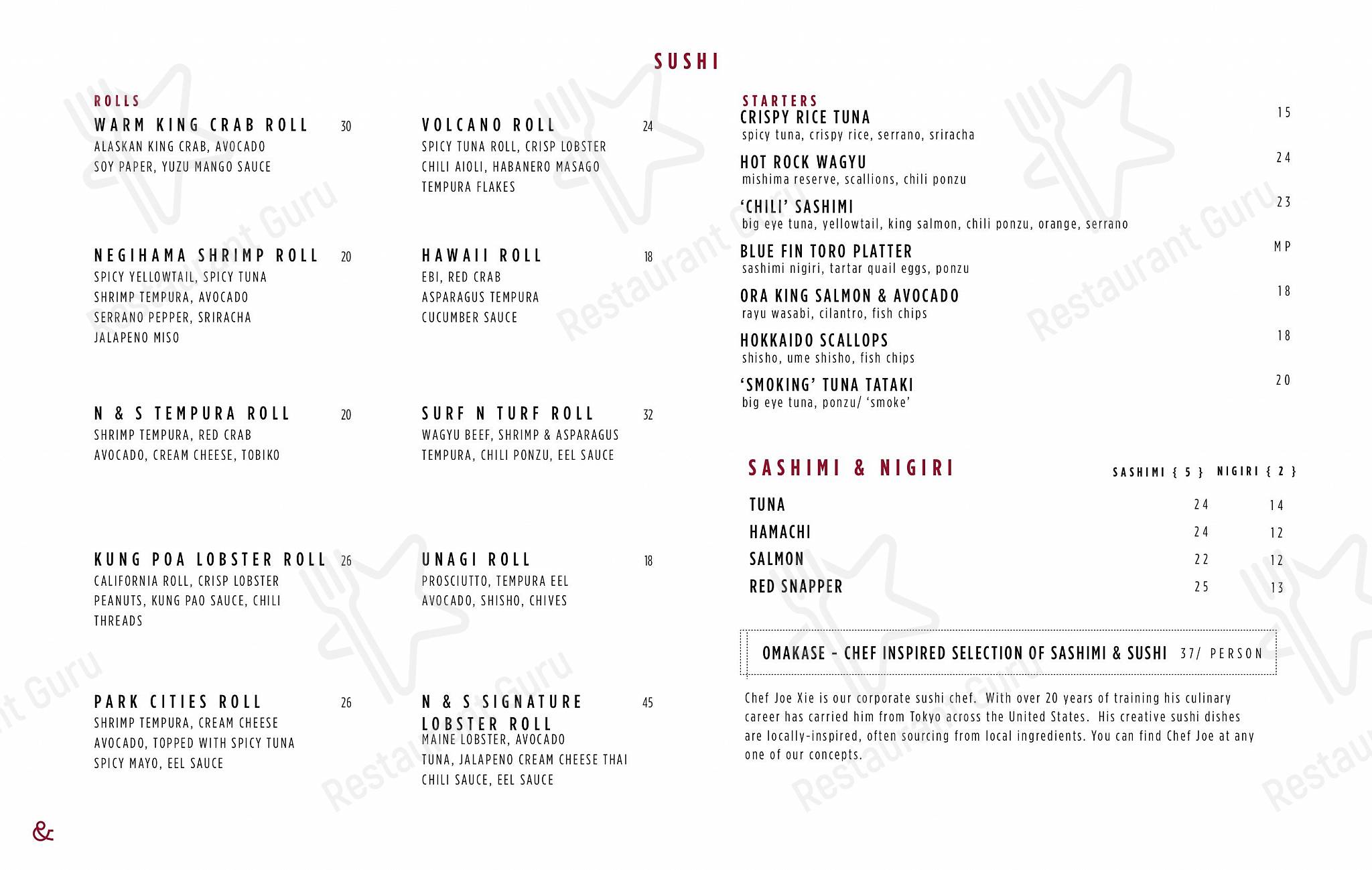 Menu at Nick & Sam's steakhouse, Dallas, Maple Ave