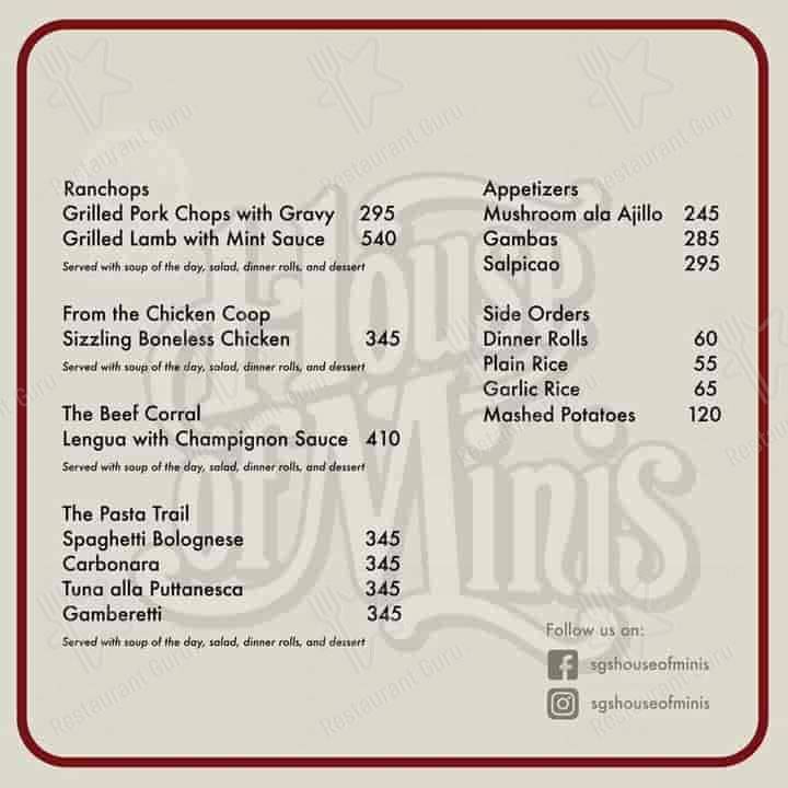 Menu at SGS House of Minis restaurant, San Juan, J322+W8H