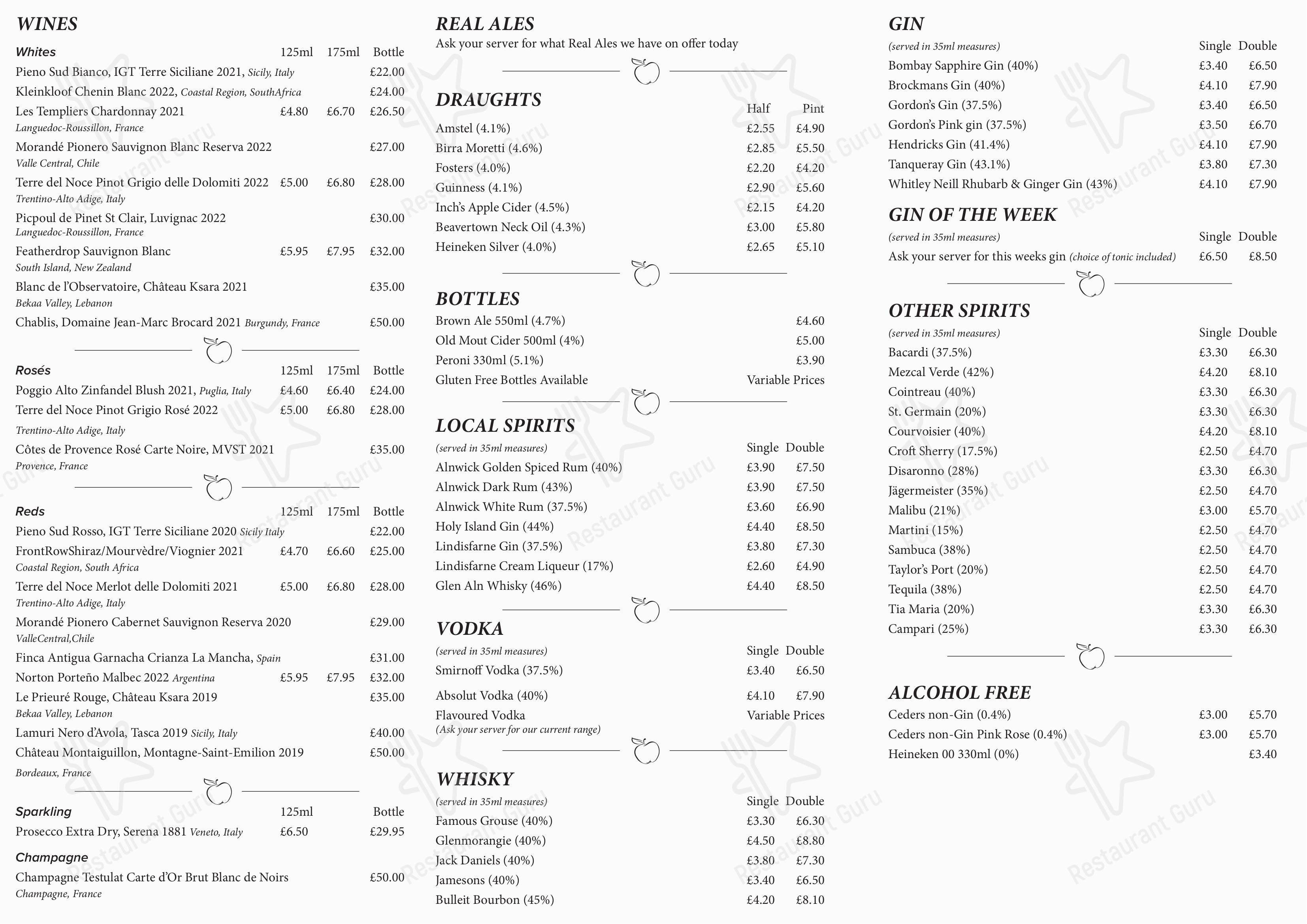 Menu at The Apple Inn pub & bar, Lucker
