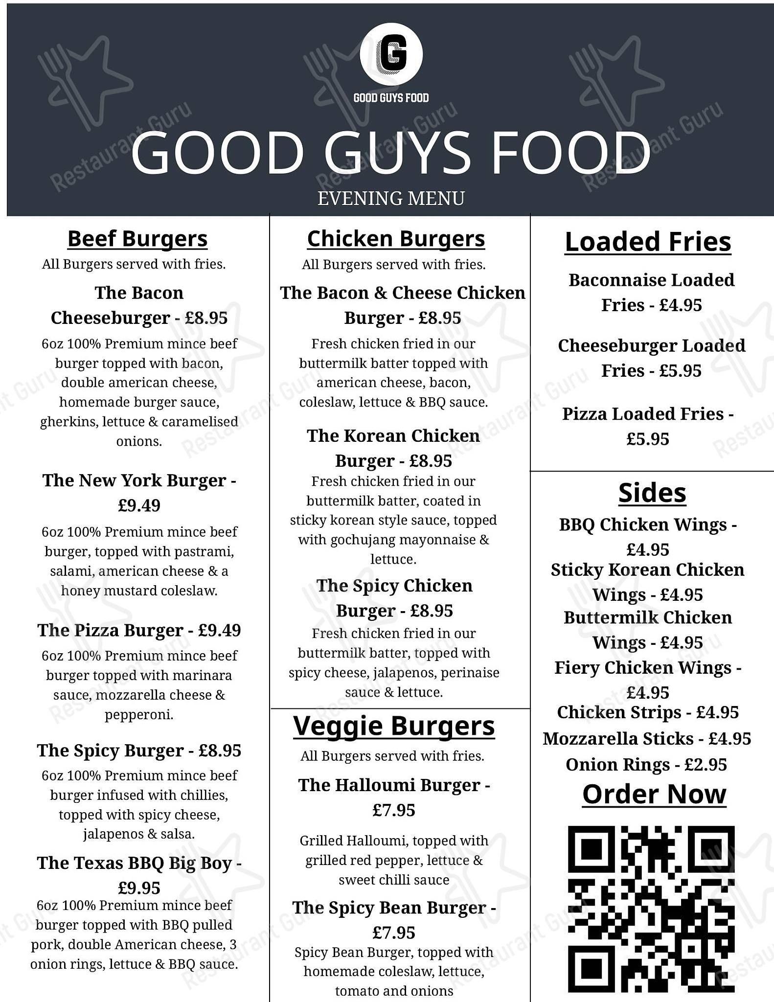 Menu at Good Guys cafe, Cwmbran