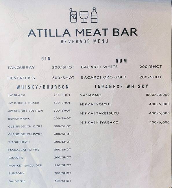 Menu at Atilla Meat Bar, Muntinlupa