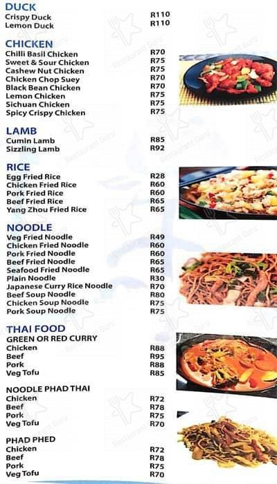 Menu at Blue Lotus restaurant, Cape Town, Shop 5-6