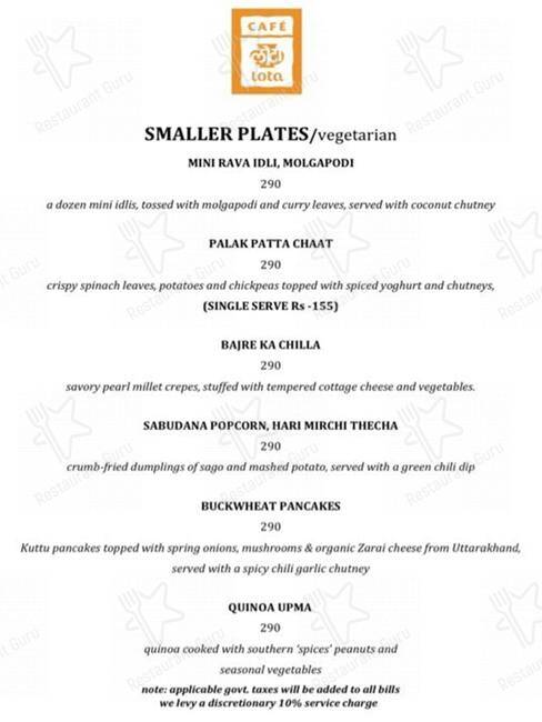 Menu at Cafe Lota, New Delhi