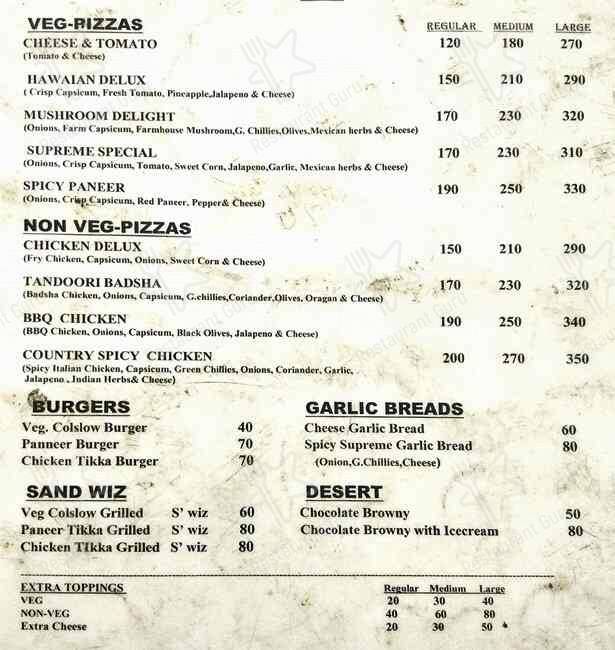 Menu at Pizza Nine, Hyderabad, Western Hills