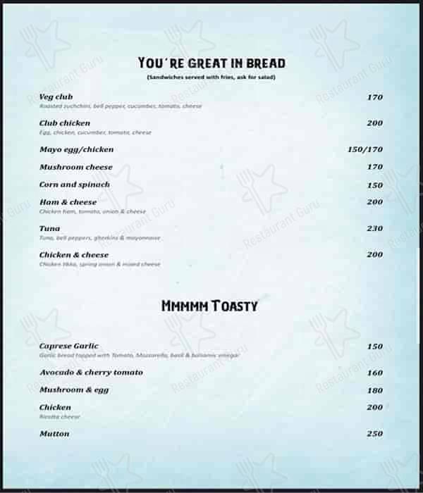 Menu at Roy's Cafe, Mysuru