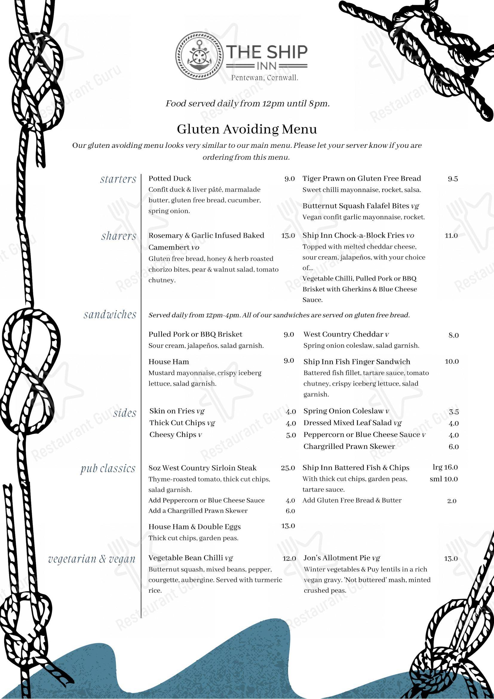 Menu at Ship Inn pub & bar, Mevagissey, 31-33 W End