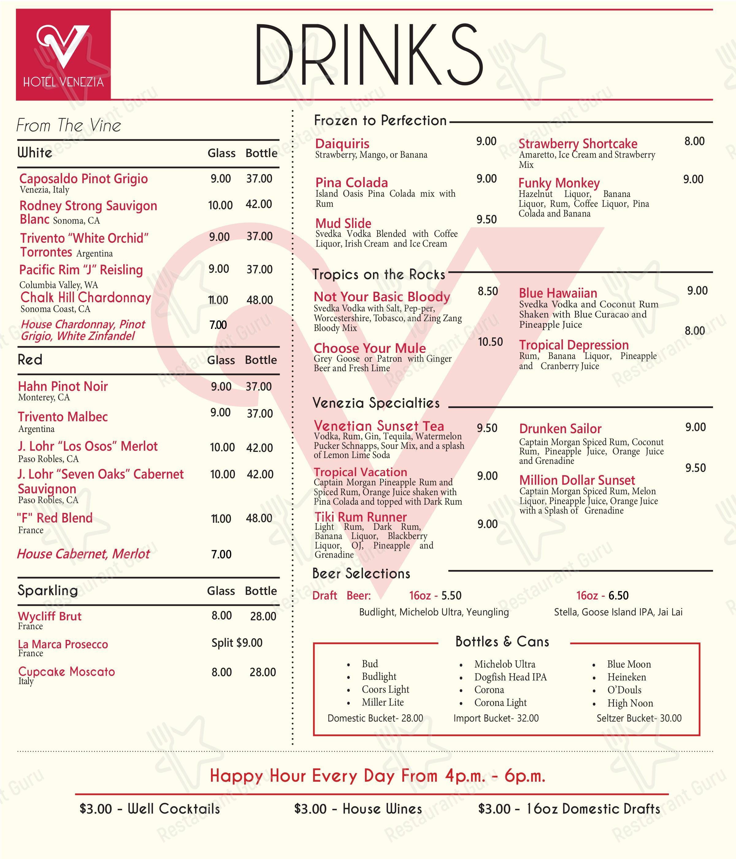 Menu at Hotel Venezia Restaurant & Bar, Venice
