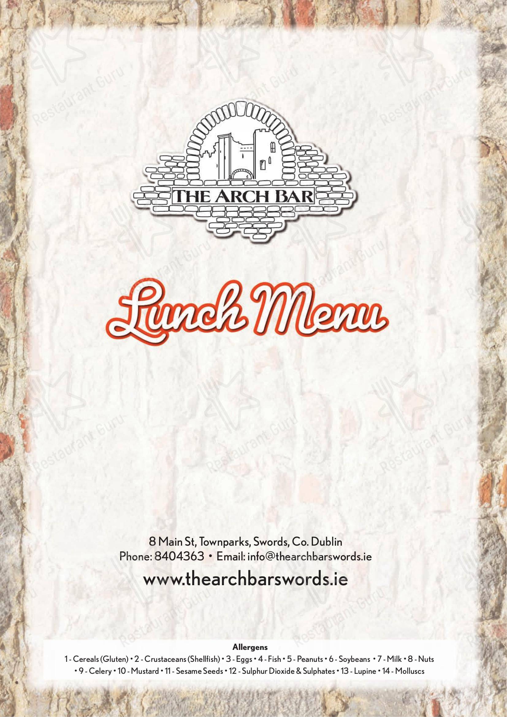 Menu at The Arch Bar, Swords