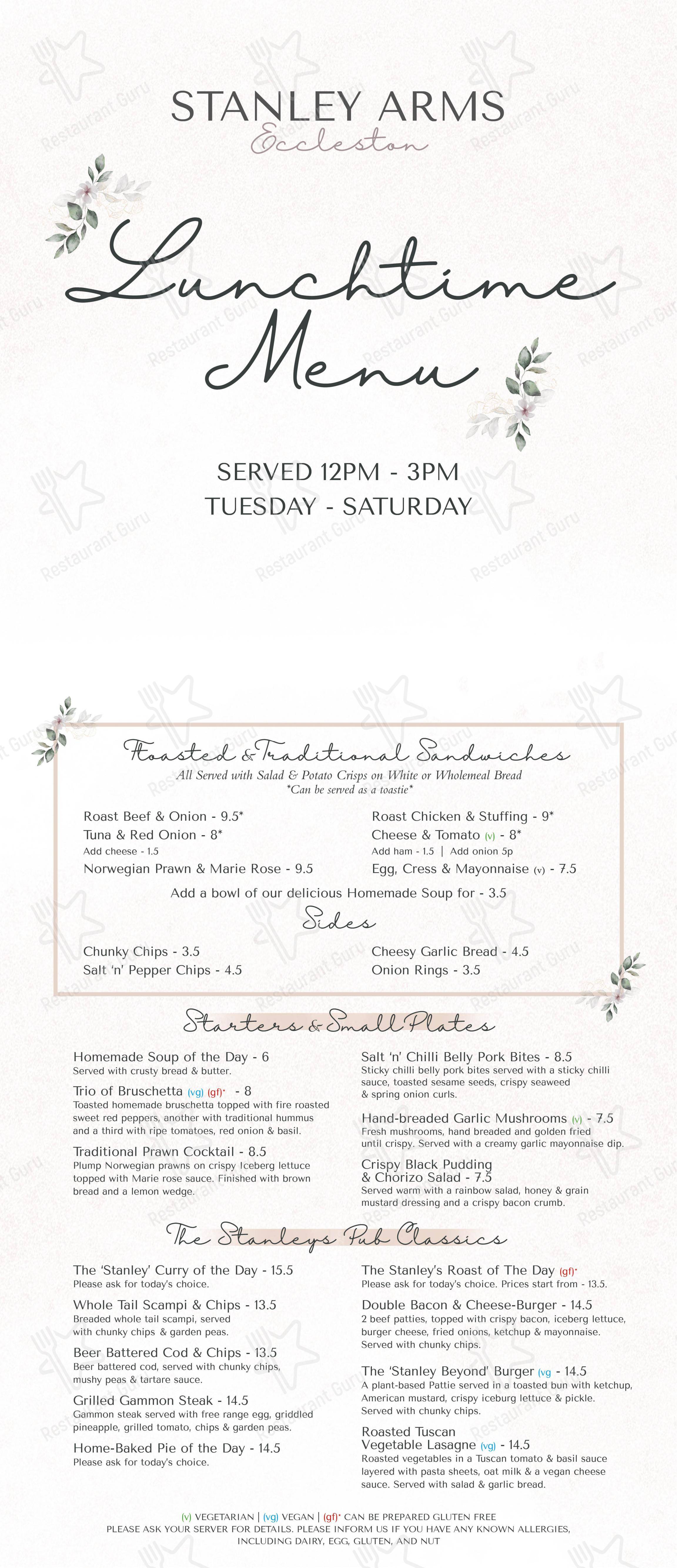 Menu at The Stanley Arms pub & bar, St Helens