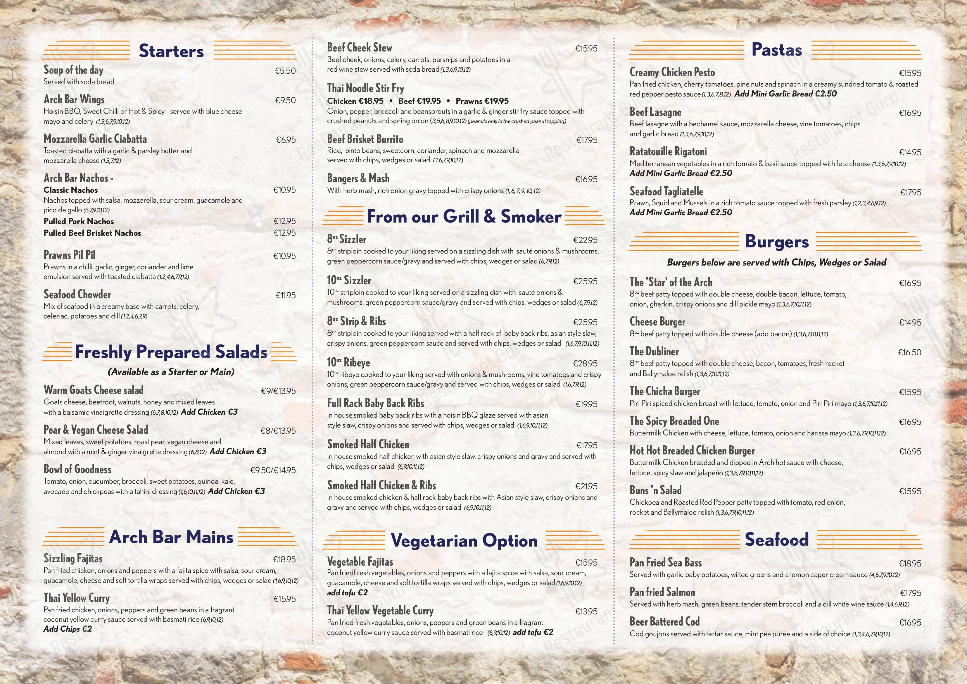 Menu at The Arch Bar, Swords