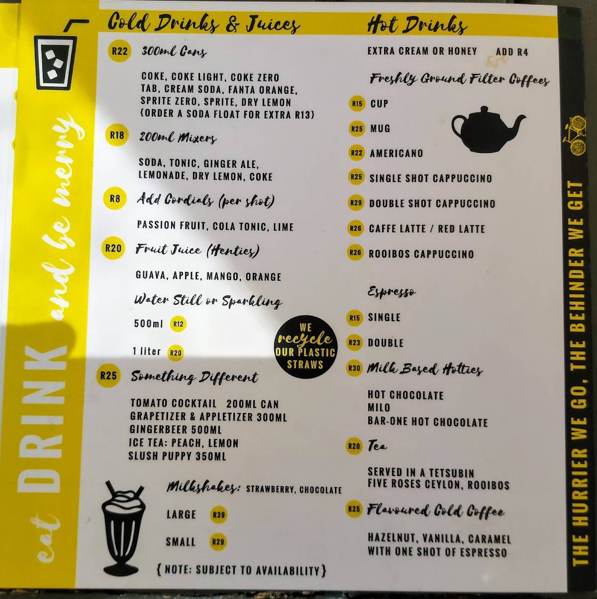 Menu at Padlangs Country Restaurant - Patensie, South Africa