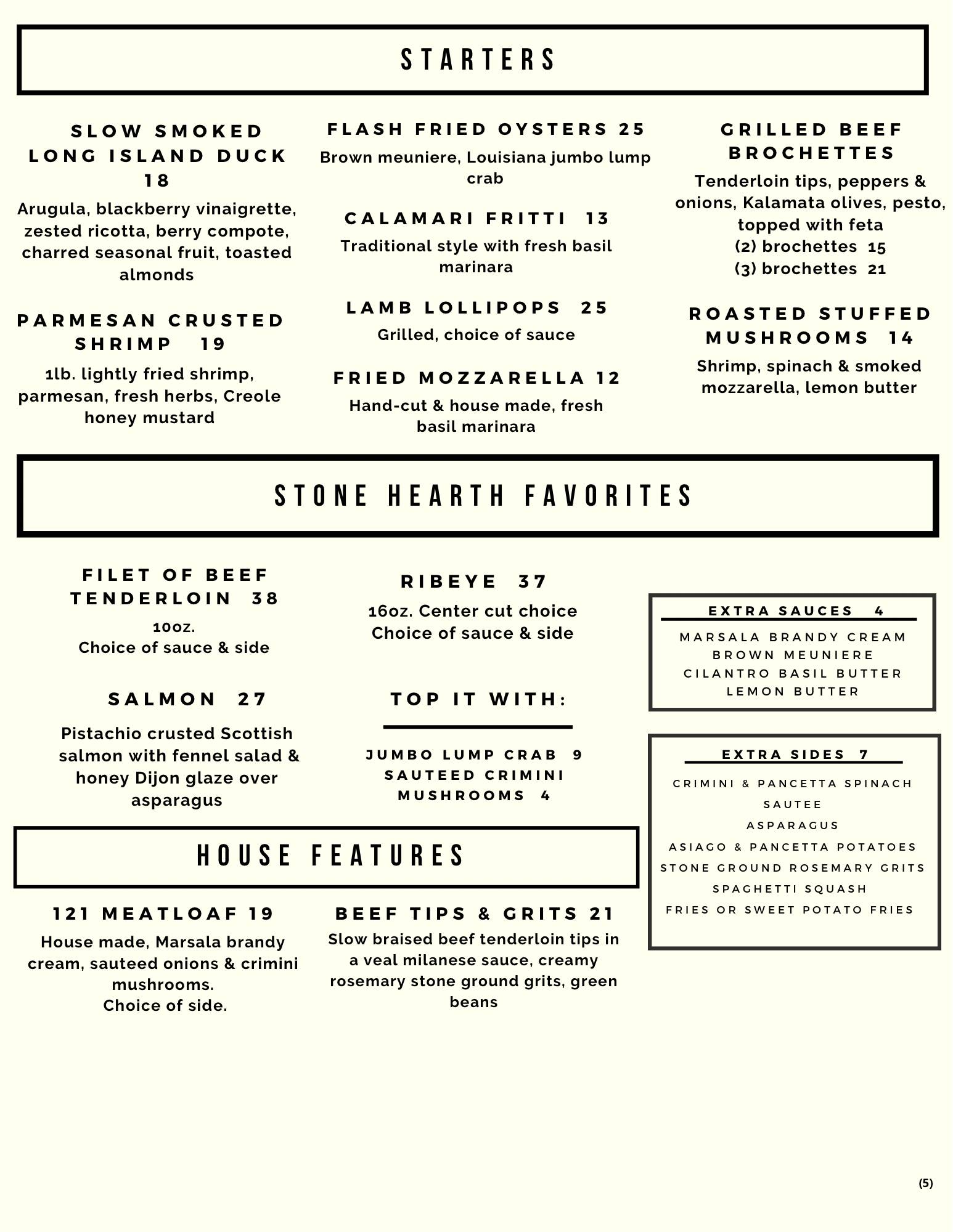 Menu at 121 Artisan Bistro steakhouse, Lake Charles