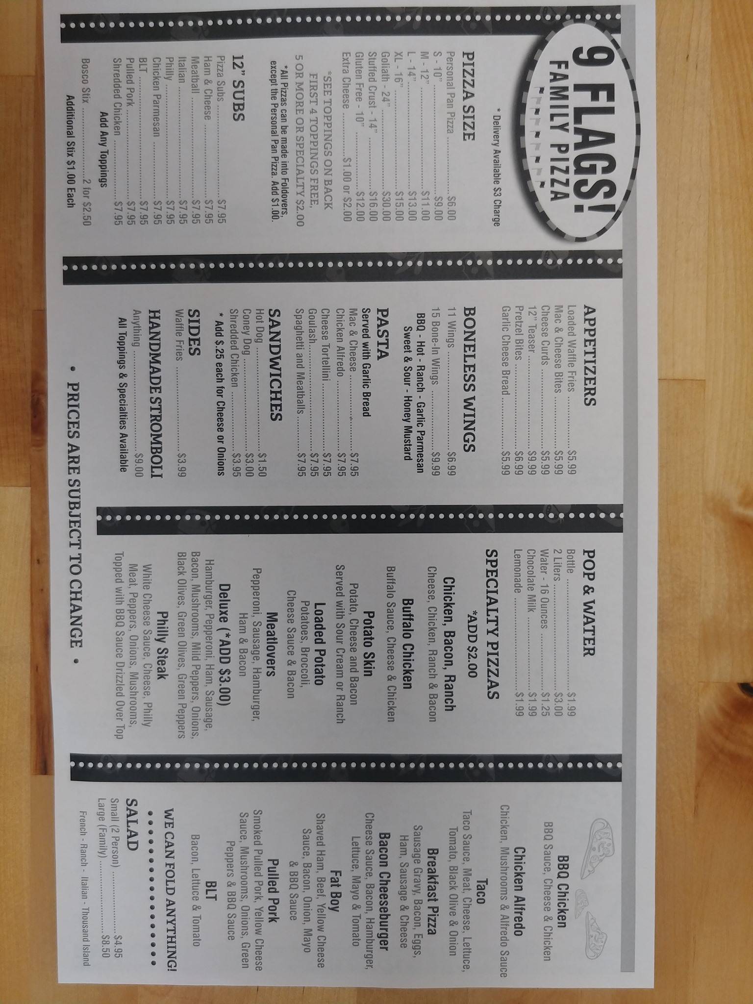 Menu at NINE Flags Pizza pizzeria, Upper Sandusky