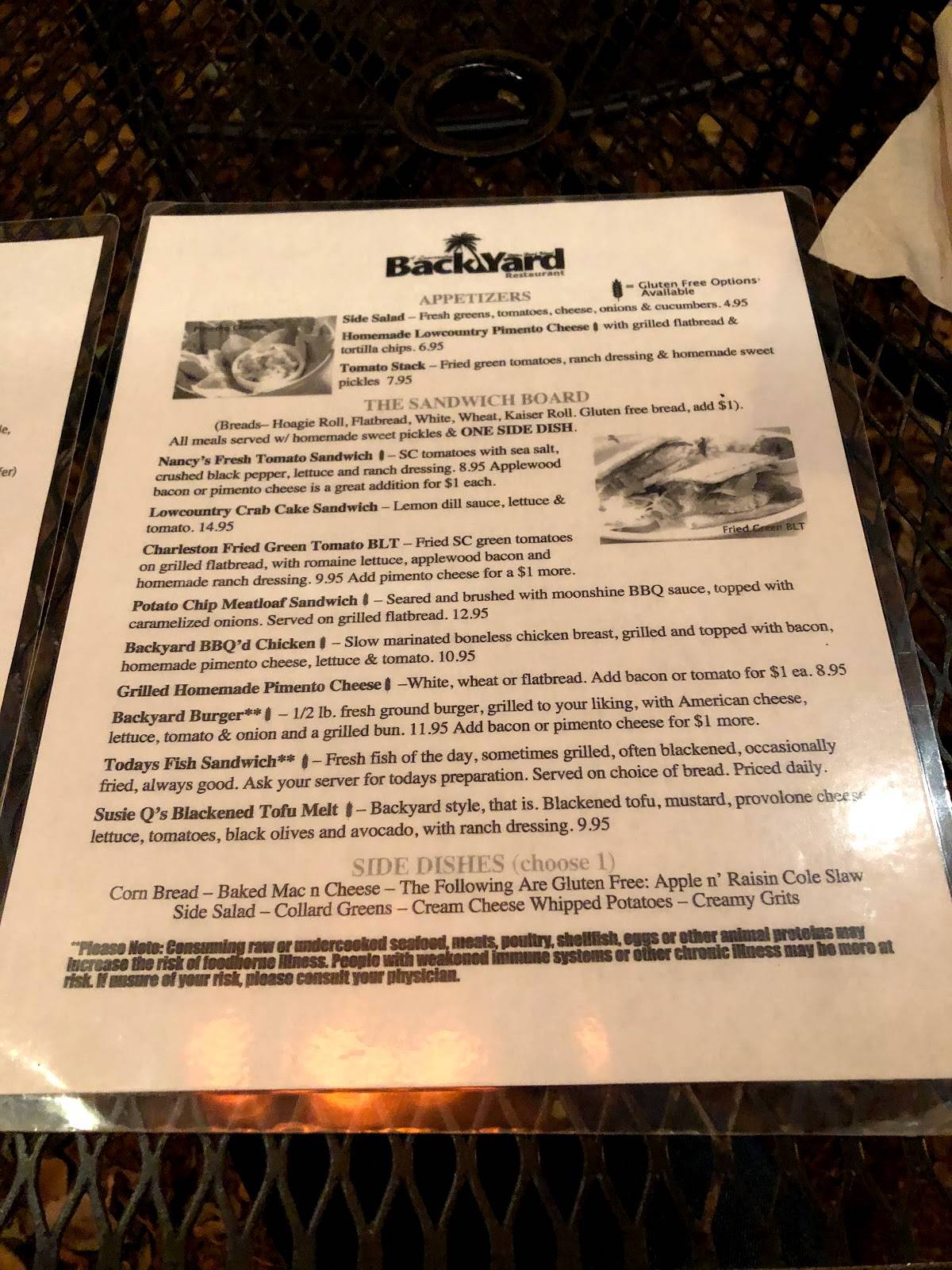 Menu at A Lowcountry Backyard Restaurant, Hilton Head Island