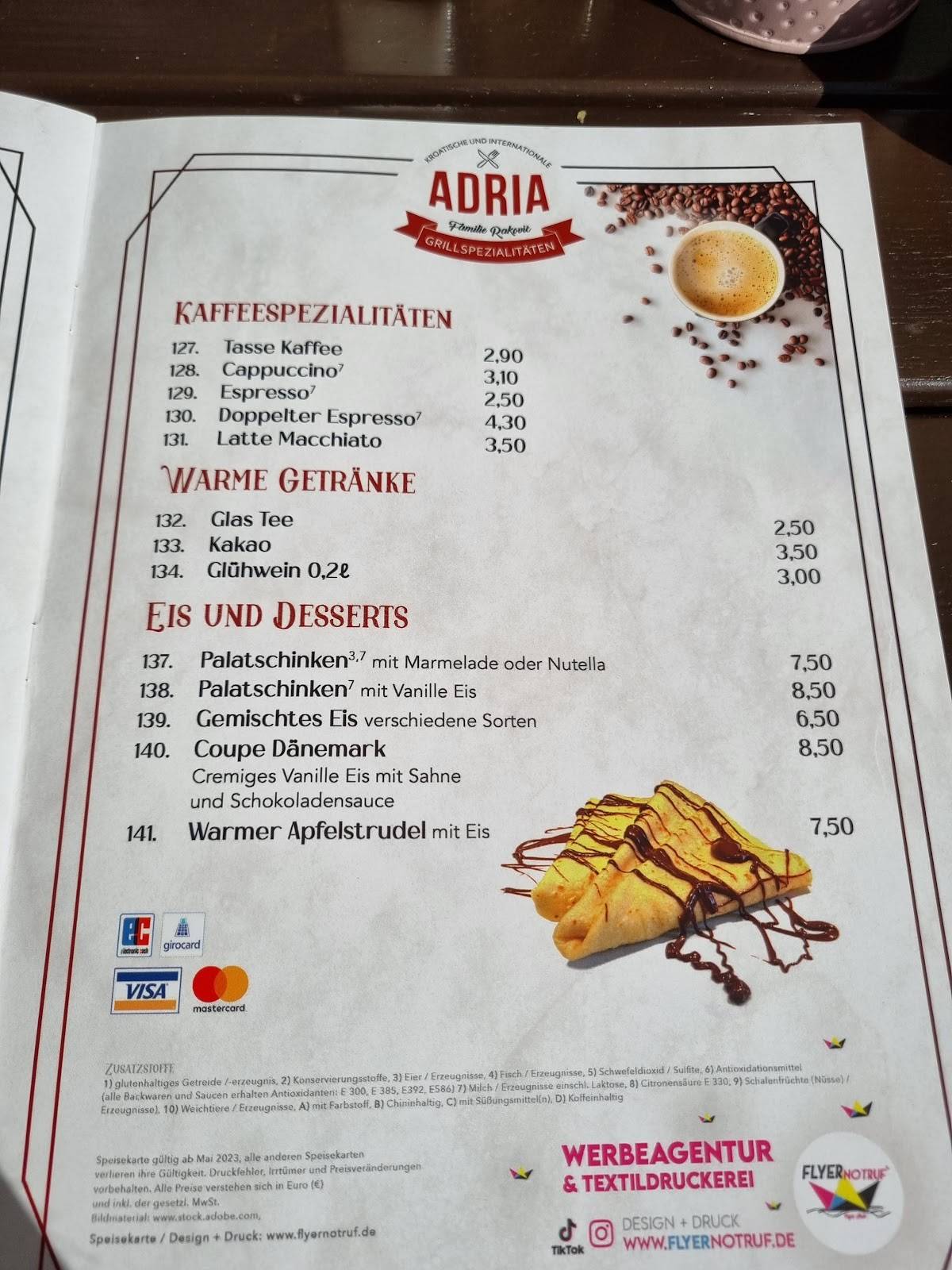 Speisekarte von ADRIA Grill BBQ, Braunlage