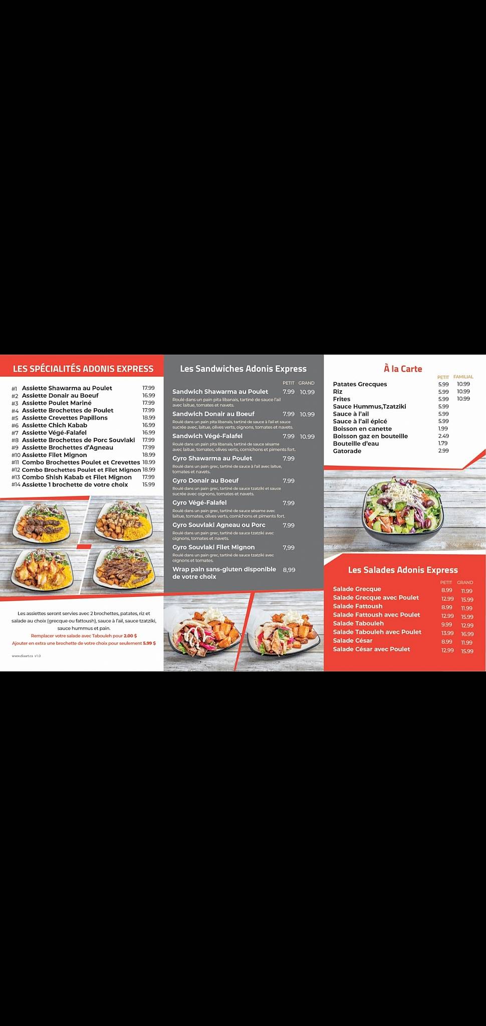 Menu au Adonis Express Shawarma et Grecque restaurant, Gatineau