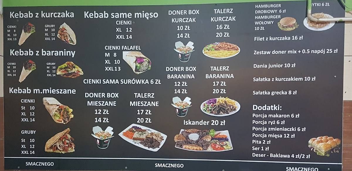 Menu at Afgan Kebab restaurant, Halinów