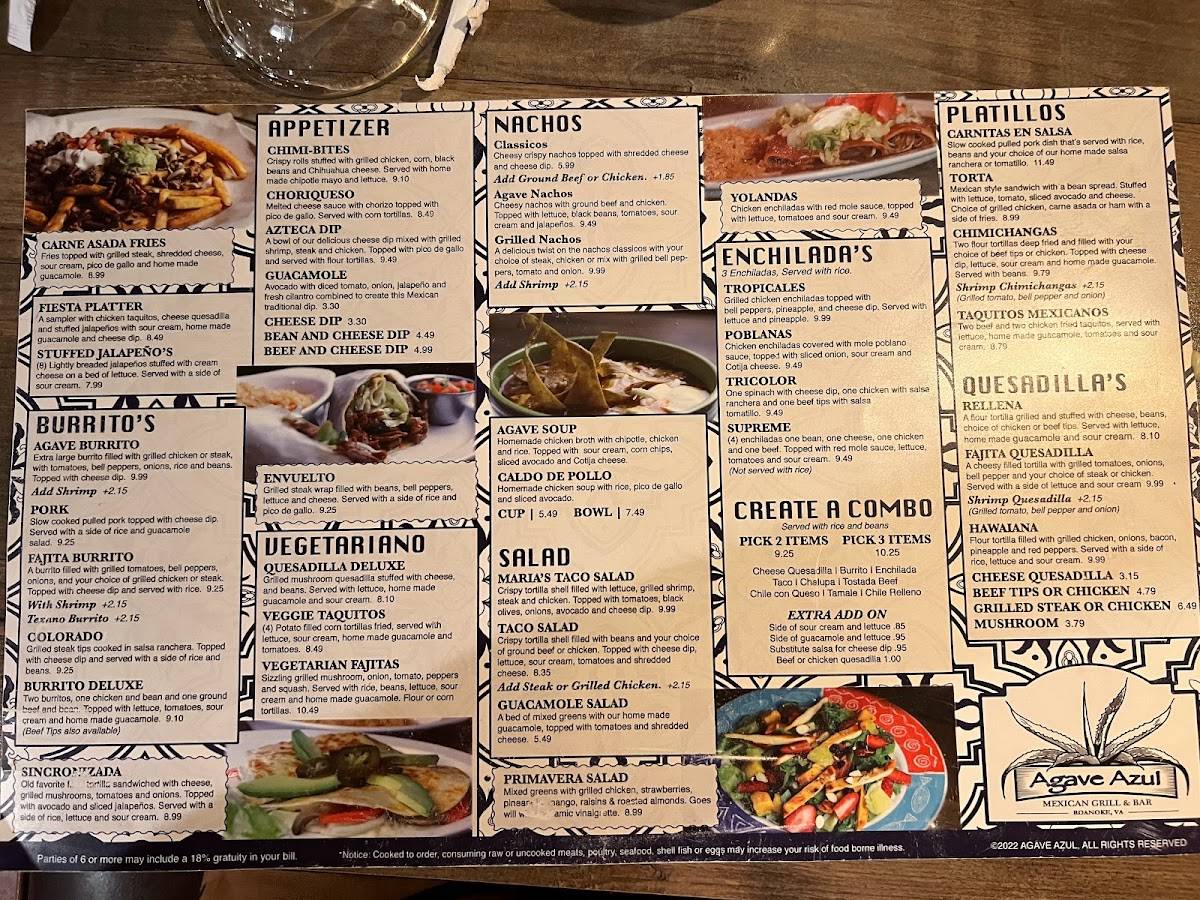 Menu at Agave Azul Mexican Grill & Bar, Roanoke