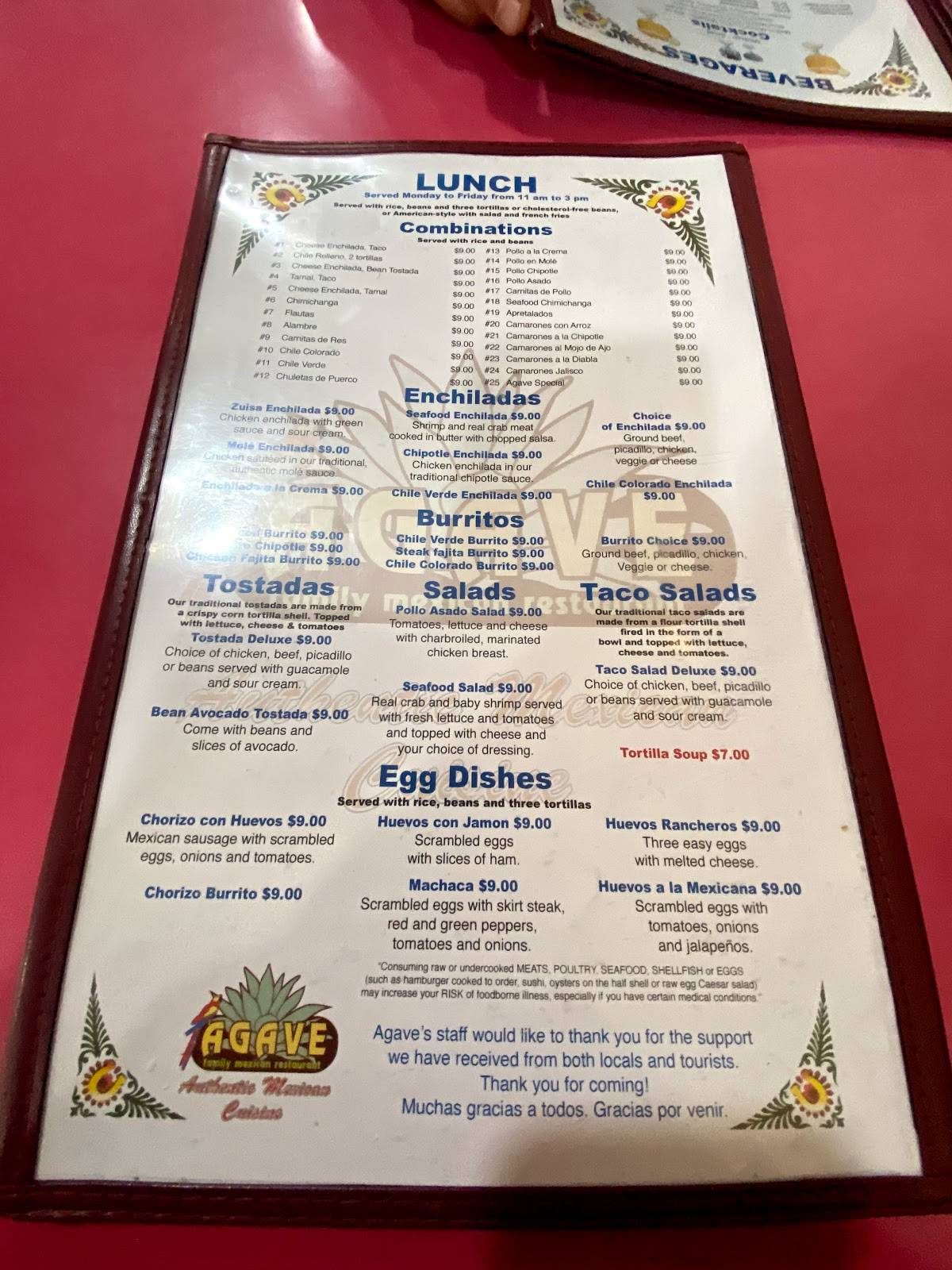 Menu at Agave Family Mexican Restaurant, Afton, 470 Washington St