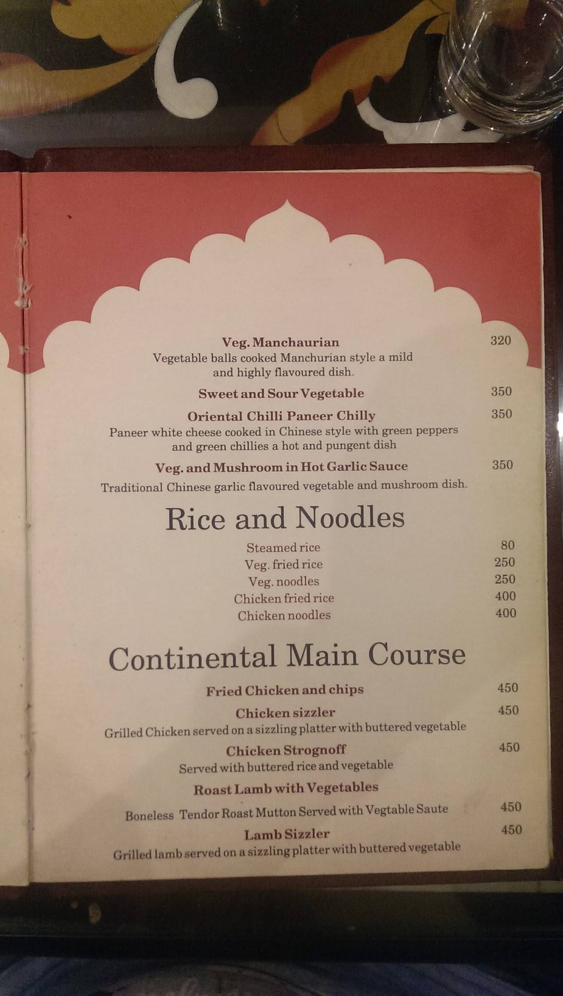 Menu at The Silk Route, Agra