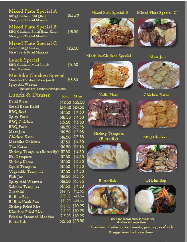 Menu at Kim Chee Restaurant 7, Aiea